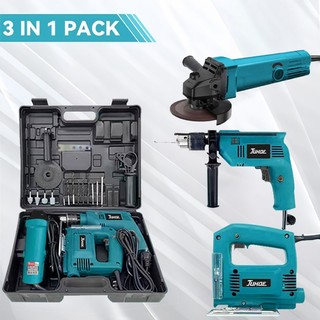 JUHOE 3 in 1 Angle Grinder and Impact Drill and JigSaw Set With ...