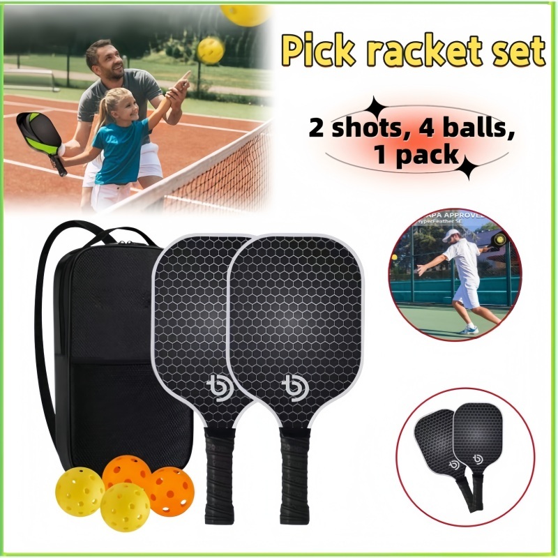 Pickleball Paddle Set 2 Rackets + 4 Pickleballs + Storage Bag ...