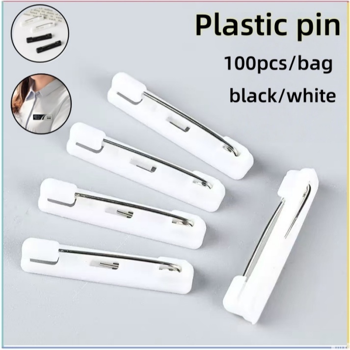 100pcs 3.1cm Brooch Safety Pin Nameplates Name Plate/Plastic Name Badge ...