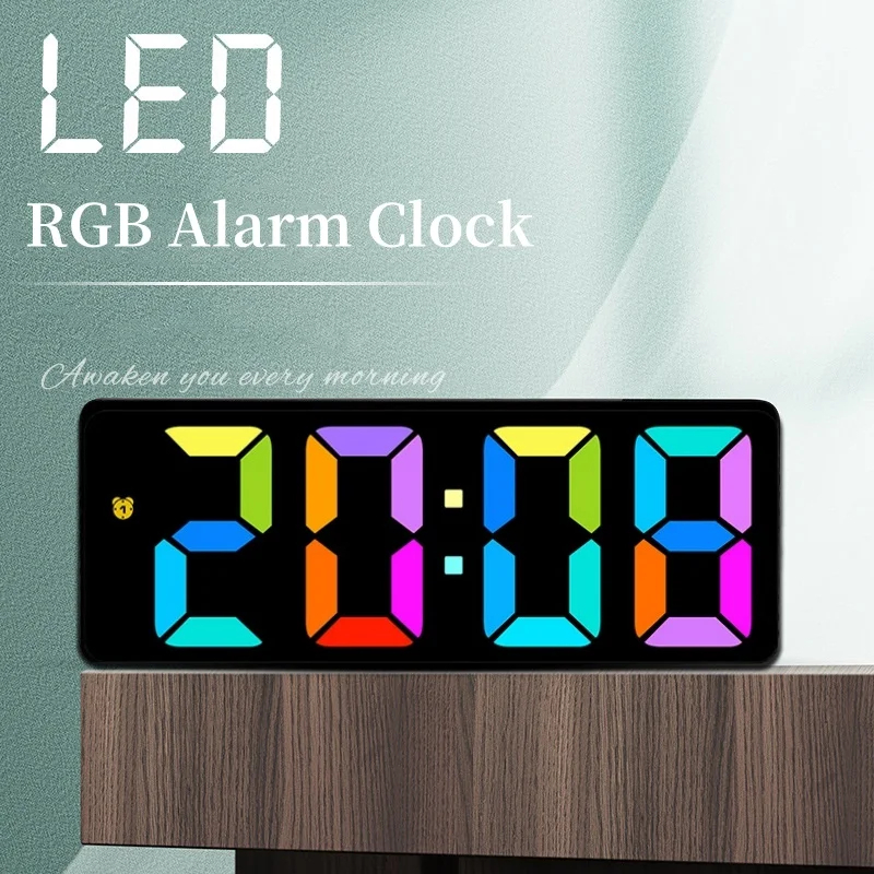 LED Mirror Clock Digital Alarm Snooze Display Time Desktop Electronic ...