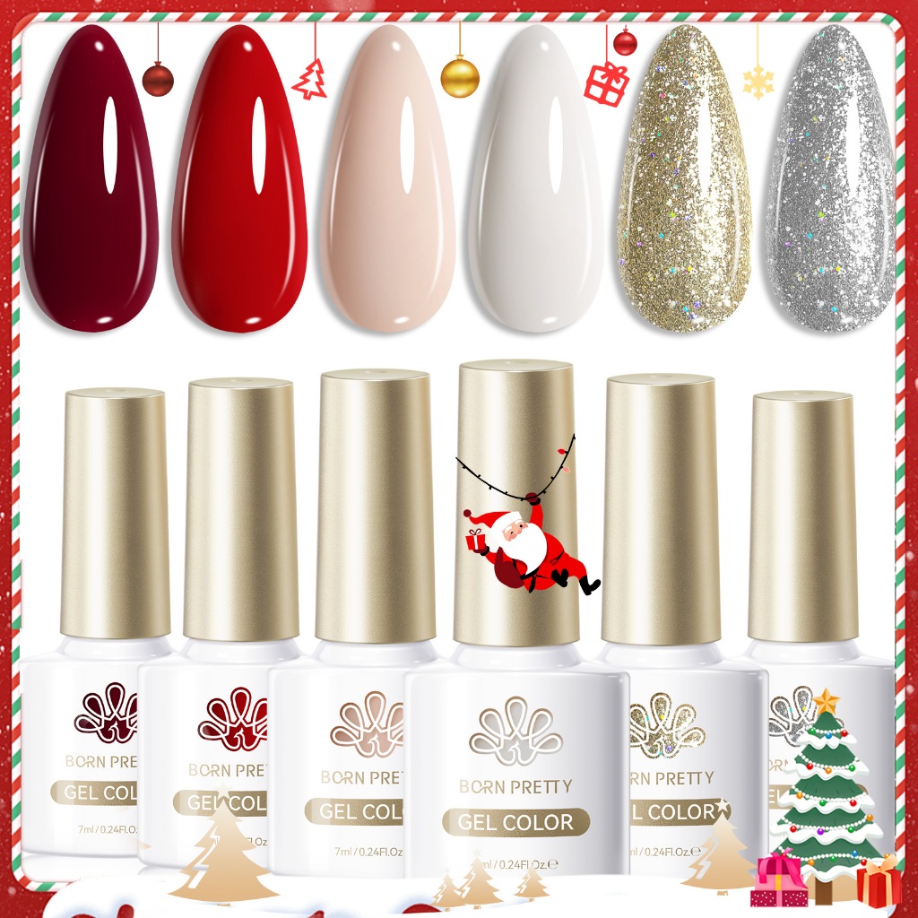 BORN PRETTY Gel Polish Set Winter Gala Glitter Red Nail Gel Kit Soak ...