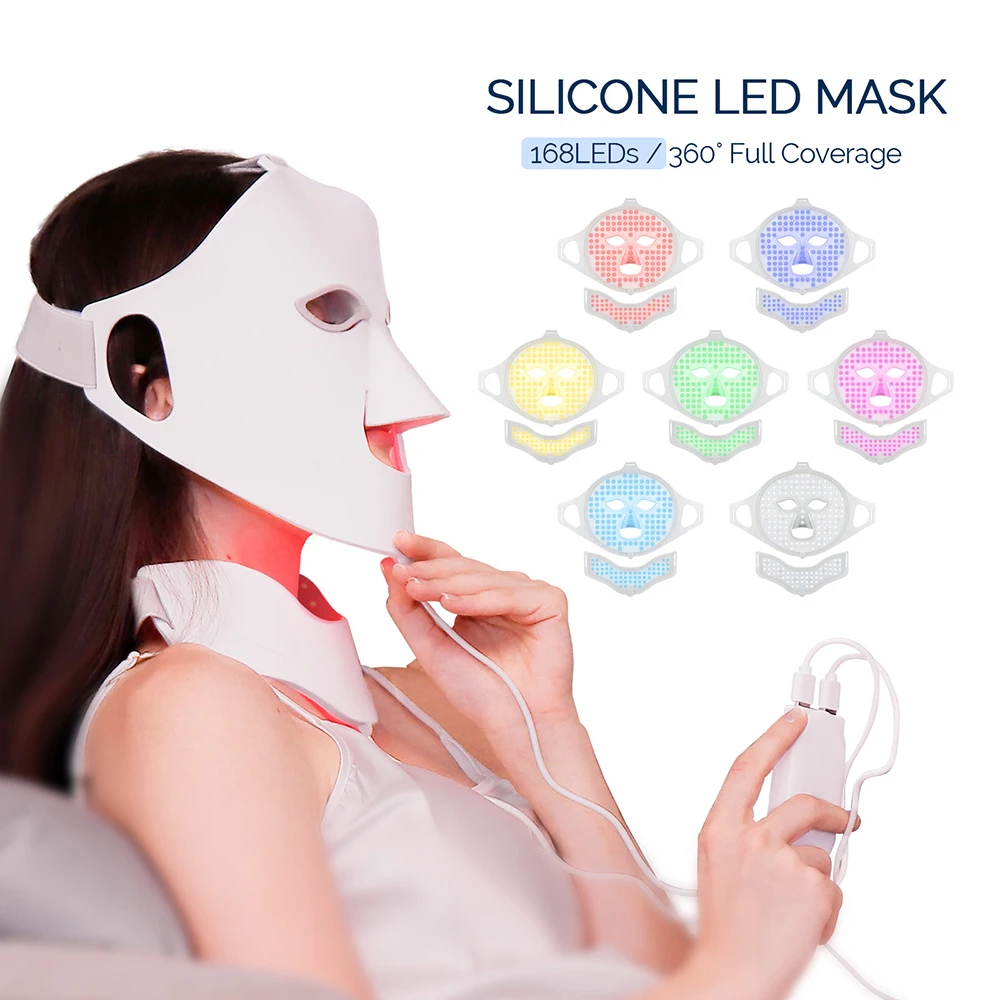 Foreverlily Face Neck Silicone LED Mask 7 Colors LED Light Photon ...