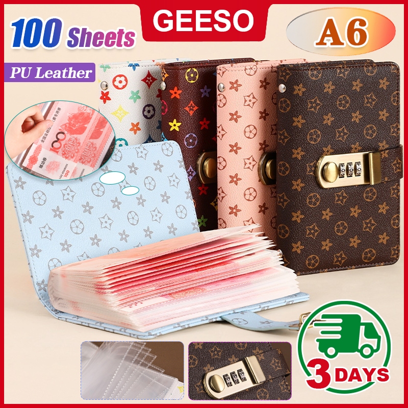 GEESO PU leather Binder Saving Challenge Savings Book With Password ...