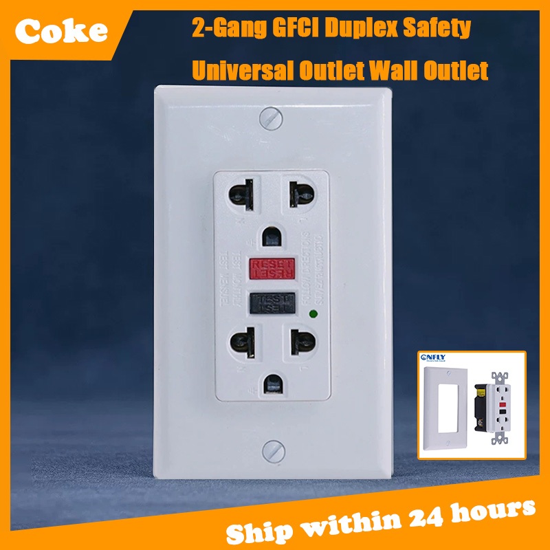 2-Gang GFCI Duplex Safety Outlet Wall Outlet 20A 250v Universal Outlet ...
