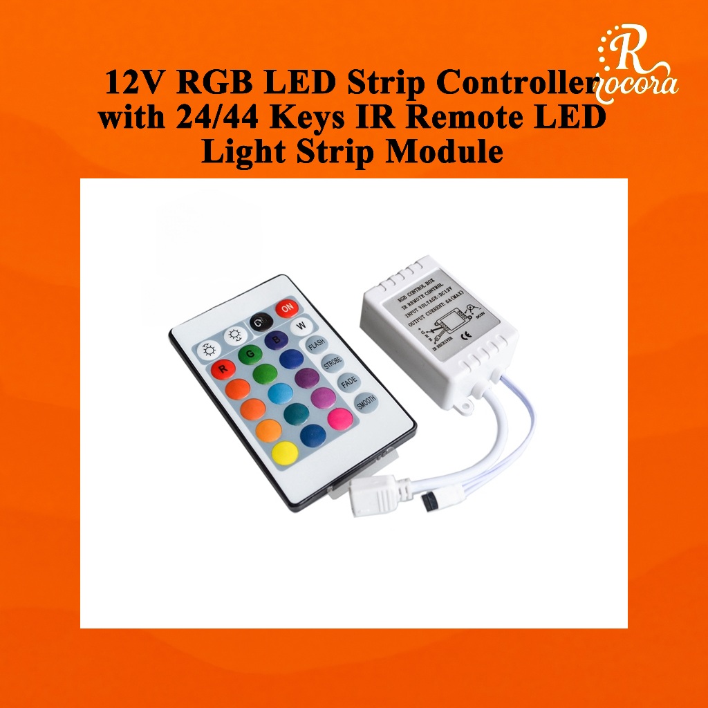 12V RGB LED Strip Controller with 24/44 Keys IR Remote for 3528 5050 ...