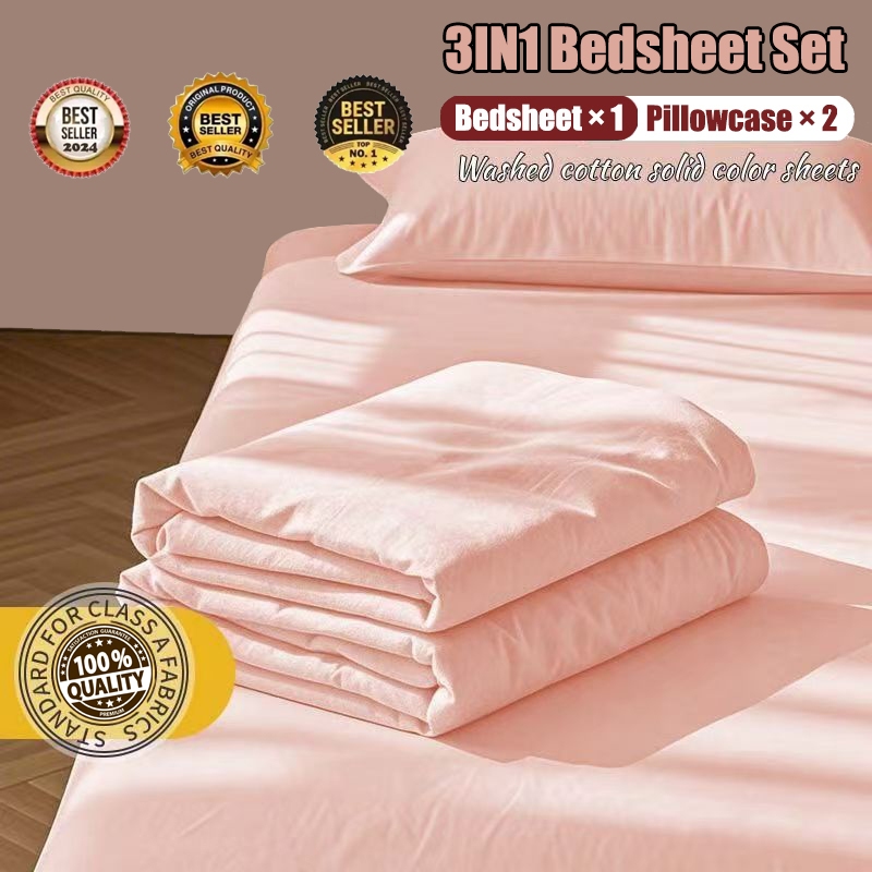 3IN1 Korean Plain Bedsheet Fully Garterized Bedsheet King/Queen/Double ...