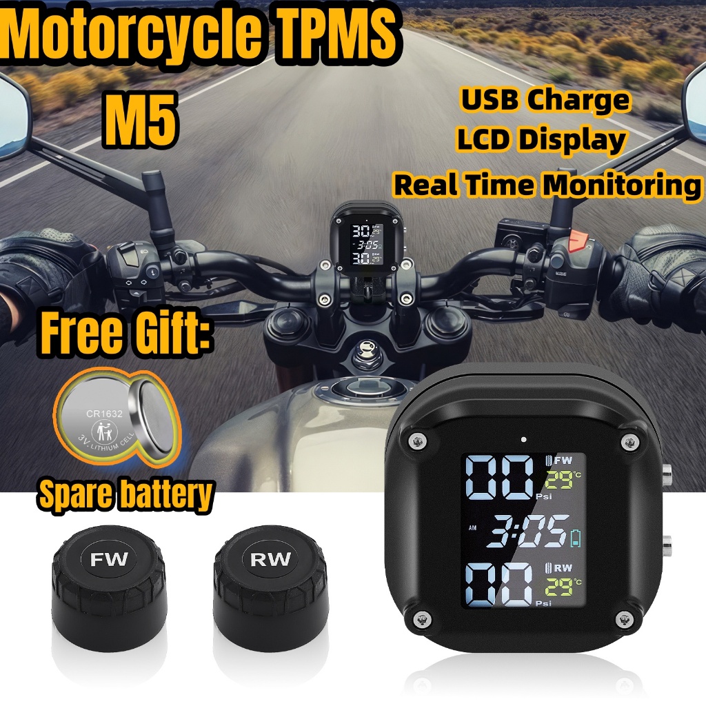 M5 Motorcycle Tire Pressure Monitoring System TPMS Digital LCD Display ...