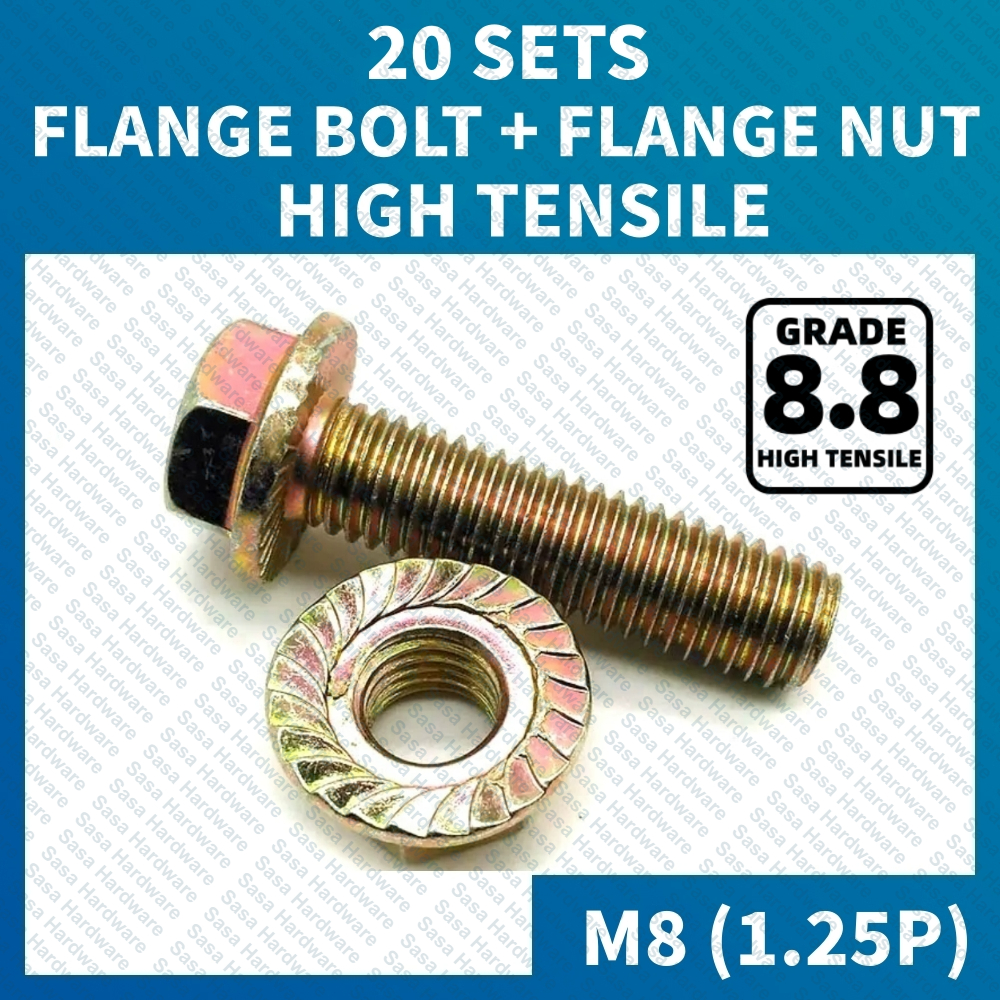 20 SETS M8 ( 8mm ) High Tensile Flange Bolt W/Flange Nut Tetanized ...