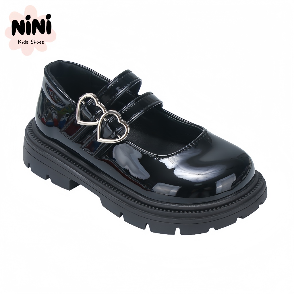NINI Korean Black Mary Jane Shoes For Kids Girl Casual Leather Loafers ...