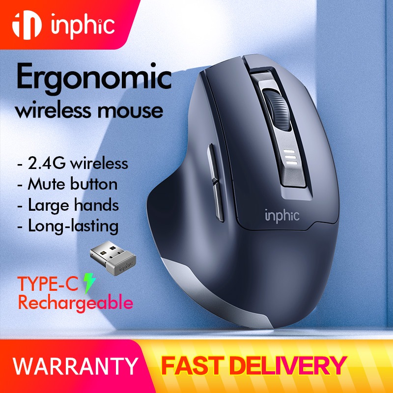Inphic Ergonomic Wireless Mouse for Middle&Large Hands Rechargeable Silent Optical Mice (500mAh ...