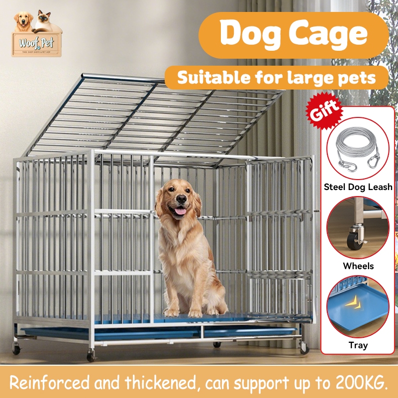 (Free Gift) Stainless Large Dog Cage Heavy Duty Steel Dog Crate Double ...