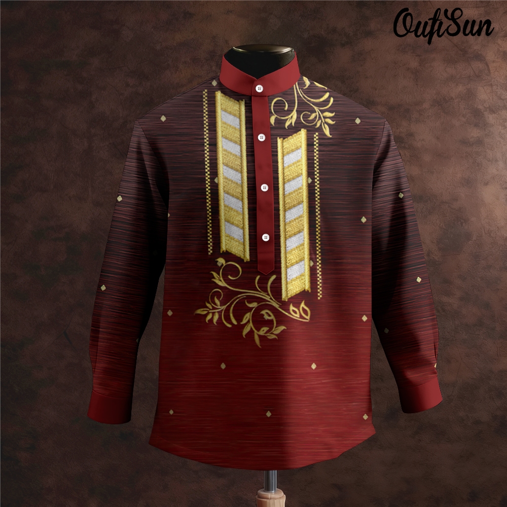 Retro Style Ethnic Clothing Men's Barong Long Sleeve Traditional Design ...