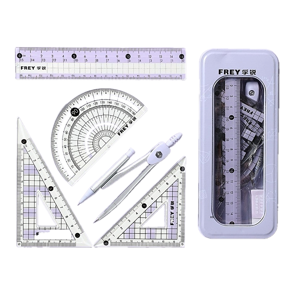 7PCS Compass and Ruler Sets Protractor Straight Ruler Measuring Ruler ...