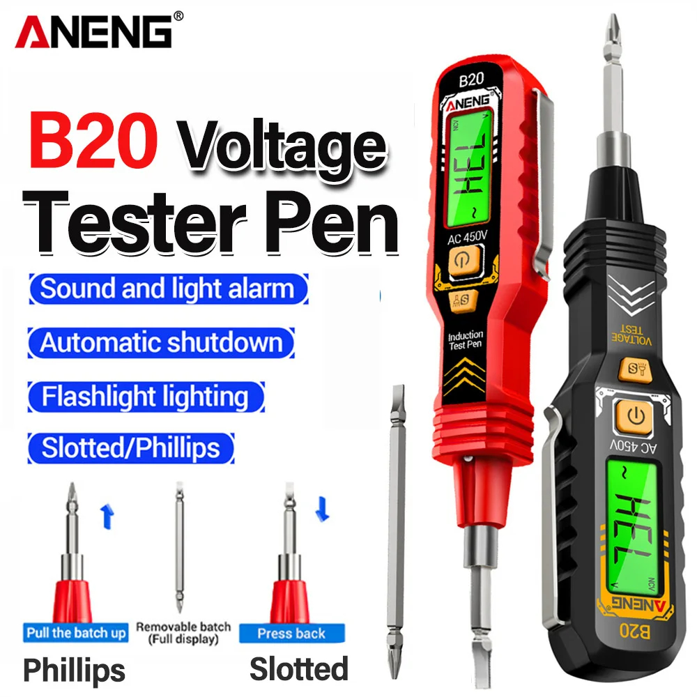 ANENG B20 Insulated Voltage Tester Pen Double Head Screwdriver Dual-use ...