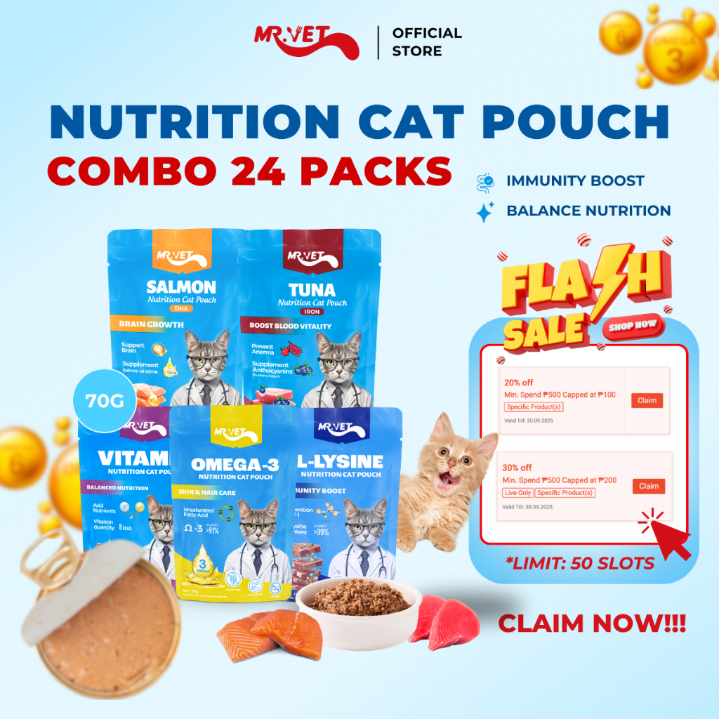 MR.VET Cat Pouch Nutrient-Rich Wet Food for Cats Combo 24 , Omega-3, L ...