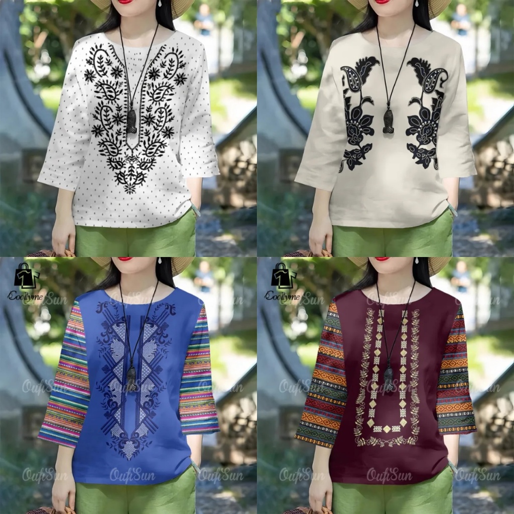 Modern Asean Attire For Women Stylish Ethnic Style T-Shirts 3/4 Sleeved ...
