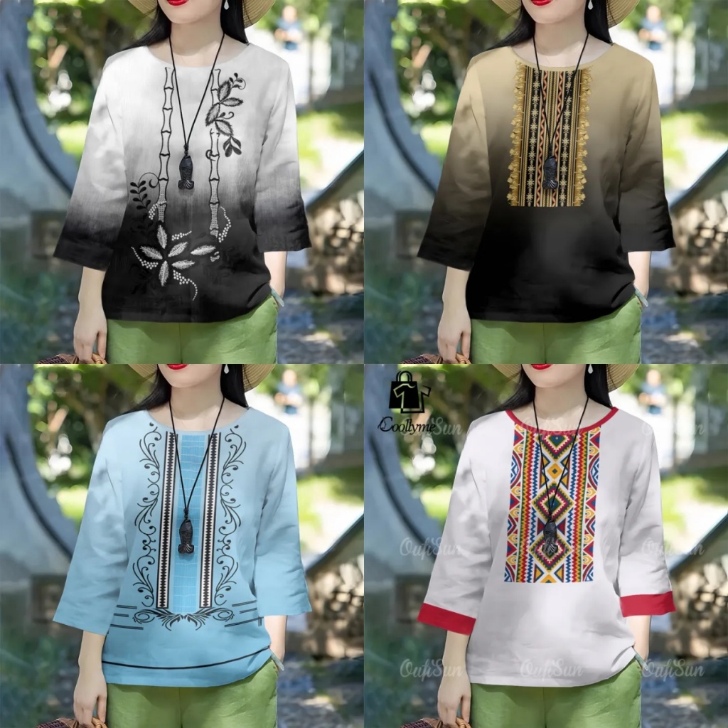 Modern Asean Attire For Women Stylish Ethnic Style T-Shirts 3/4 Sleeved ...