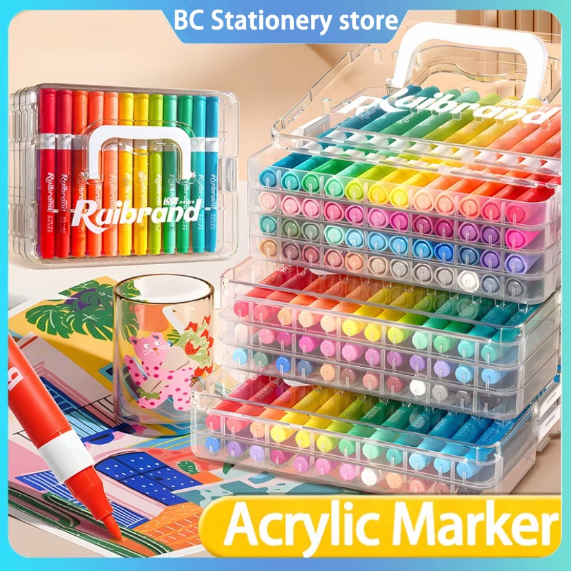 48 colors Acrylic Marker Set Coloring Pen Highlight Large Capacity ...