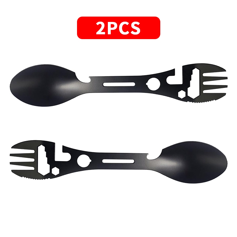 2pcs Stainless Steel Tactical Spork, 10-in-1 Camping Utensils ...