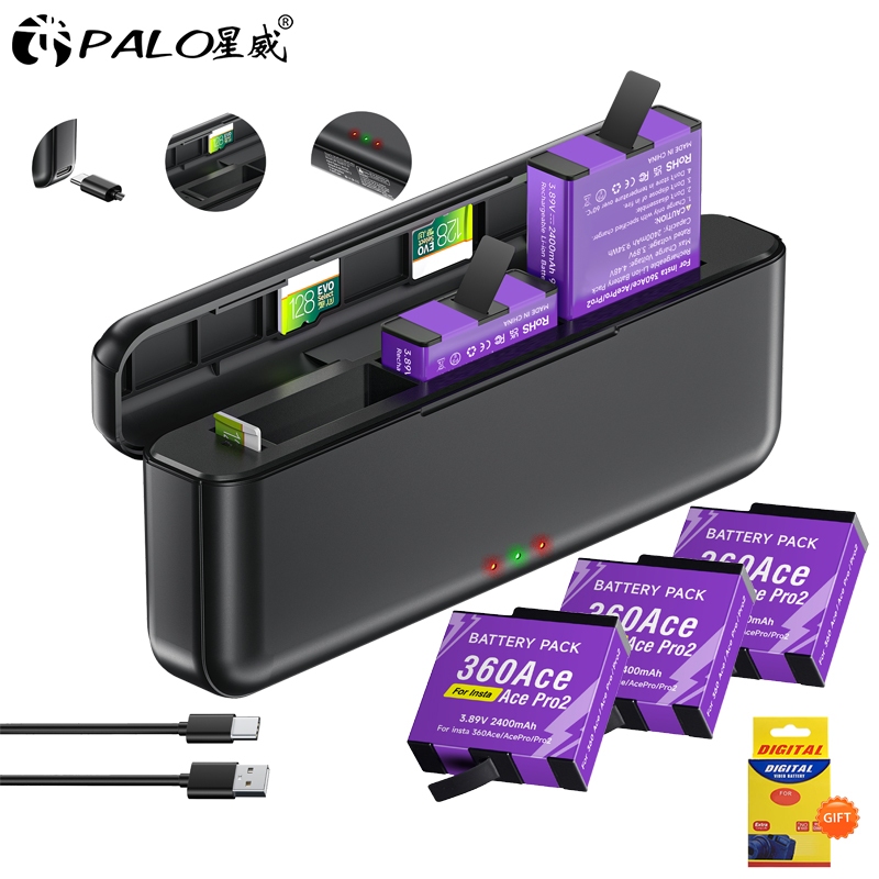 PALO Insta360 Ace Pro 2/Ace Pro/Ace Battery 2400mAh + 3-slot Charger ...