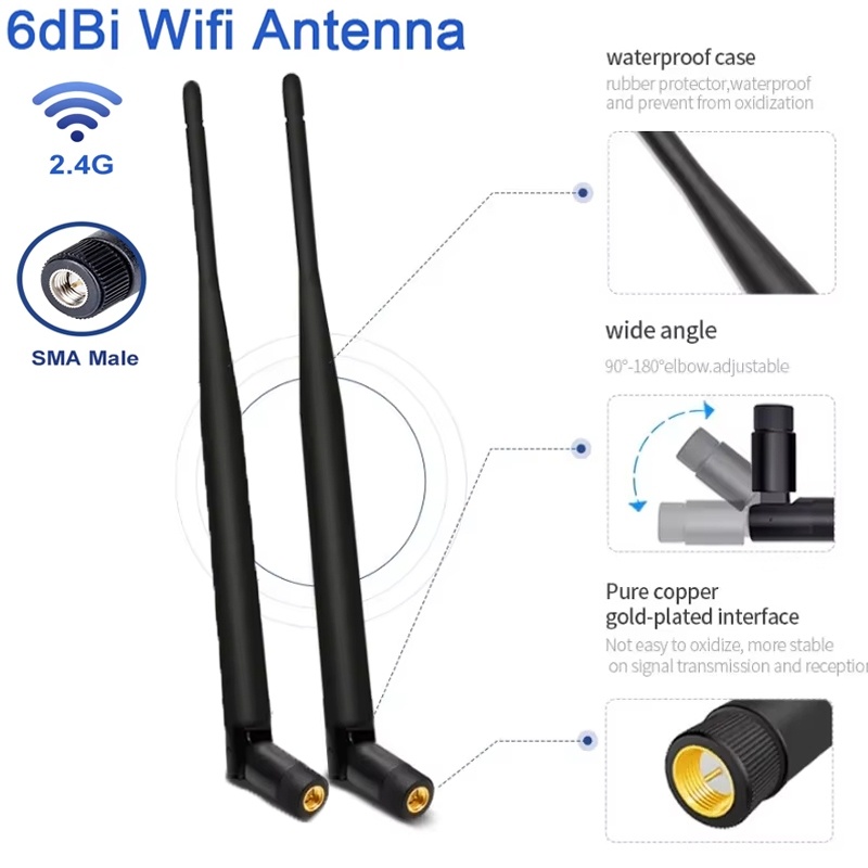 2PCS 2.4G Omnidirectional Rubber Rod Antenna Collapsible WiFi Bluetooth ...