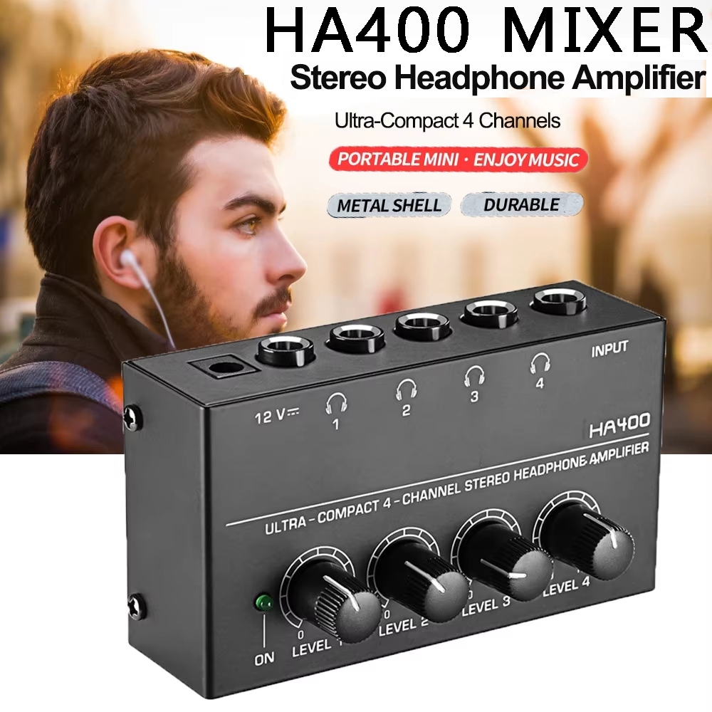 HA400 Stereo Audio Amplifier 4 Channels Mini Headphone Amplifier With ...