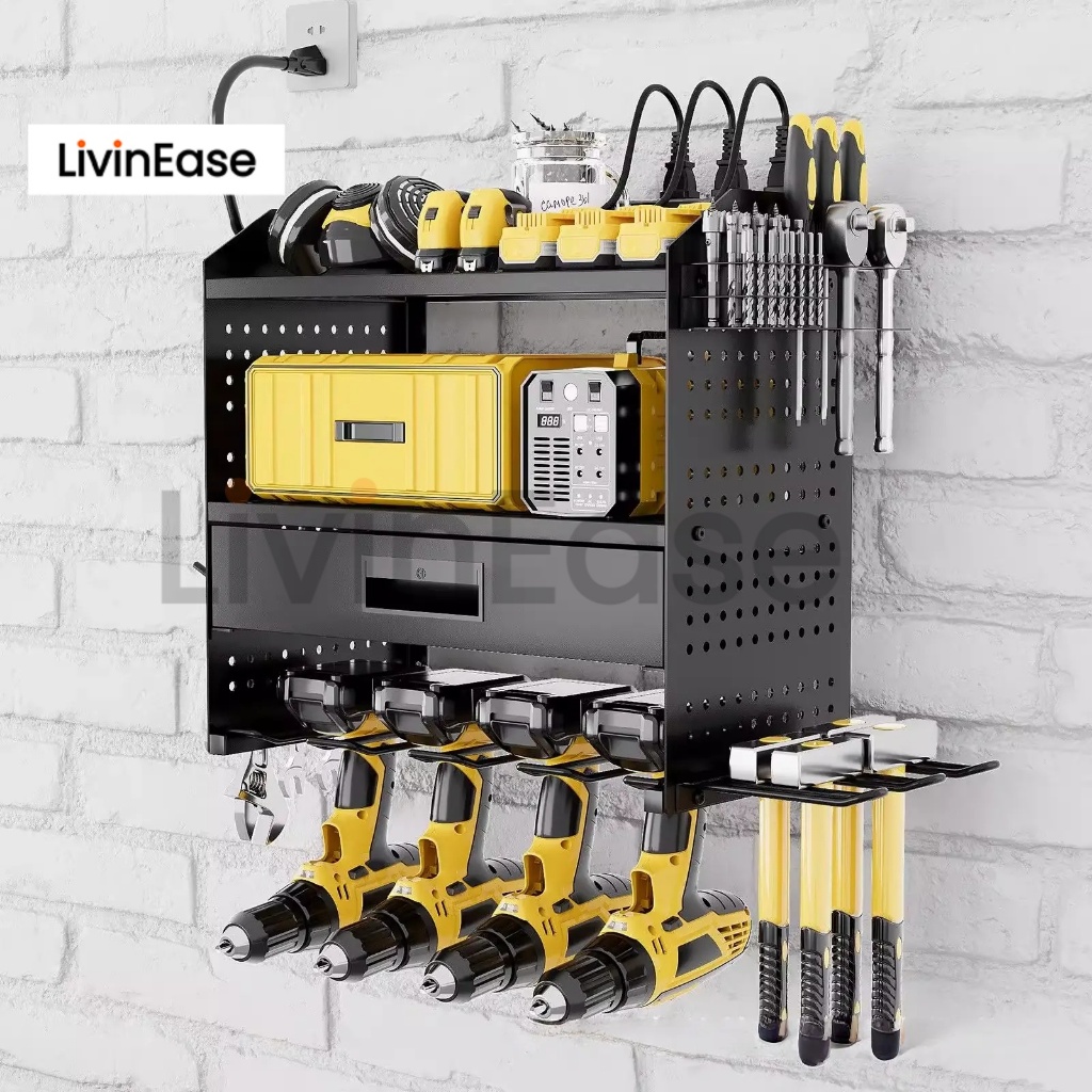 LivinEase Multifunctional Wall Mounted Tool Rack With Built In Drawer ...