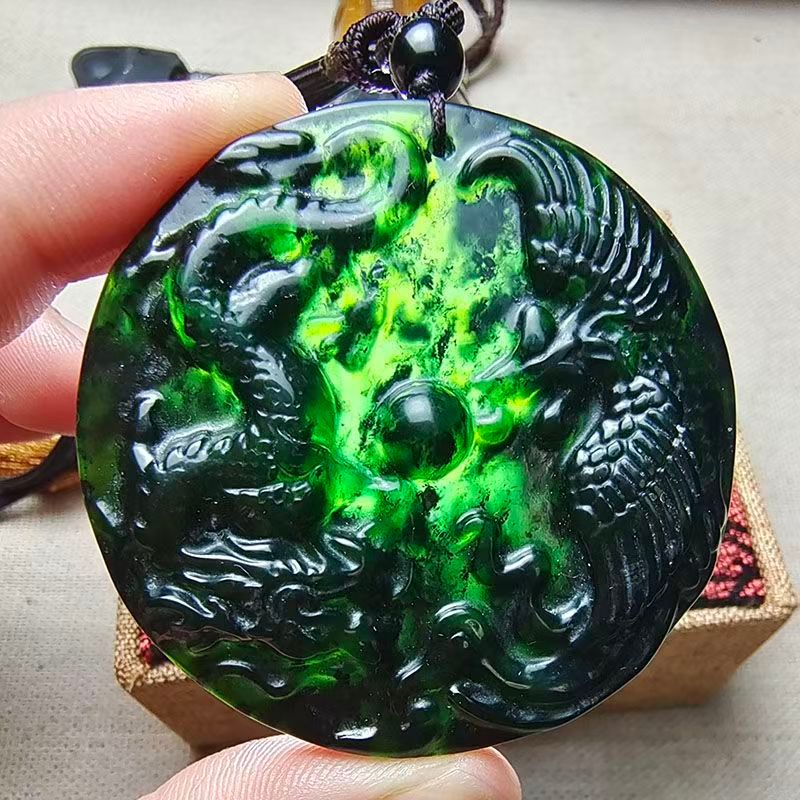 Black Jade Dragon Phoenix Chengxiang Pendant Health Dark Green Jade ...