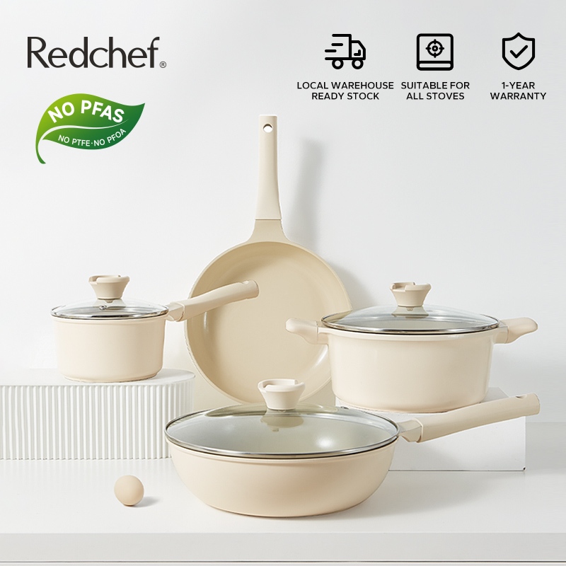 Redchef Nonstick Ceramic Rock 7 Pcs Cookware Set Non PFAS & PTFE & PFOA ...