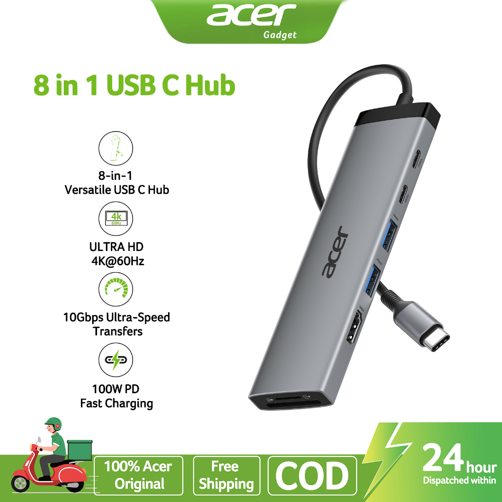 Acer USB Hub 8IN1 Usb C Hub 10Gbps USBC to HDMI Adapter 4K@60Hz, 2×USB ...