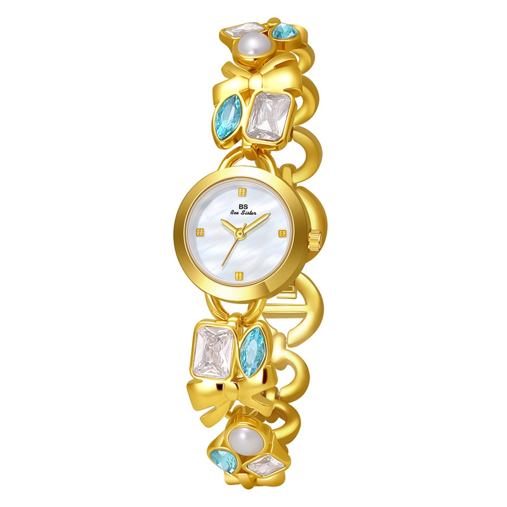 BS Bee Sister 1891 Light Luxury Color Diamond Aquamarine Elegant Quartz ...