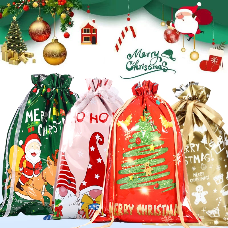[In Stock]Christmas Drawstring Bag Santa Ribbon Christmas Gift Bag ...