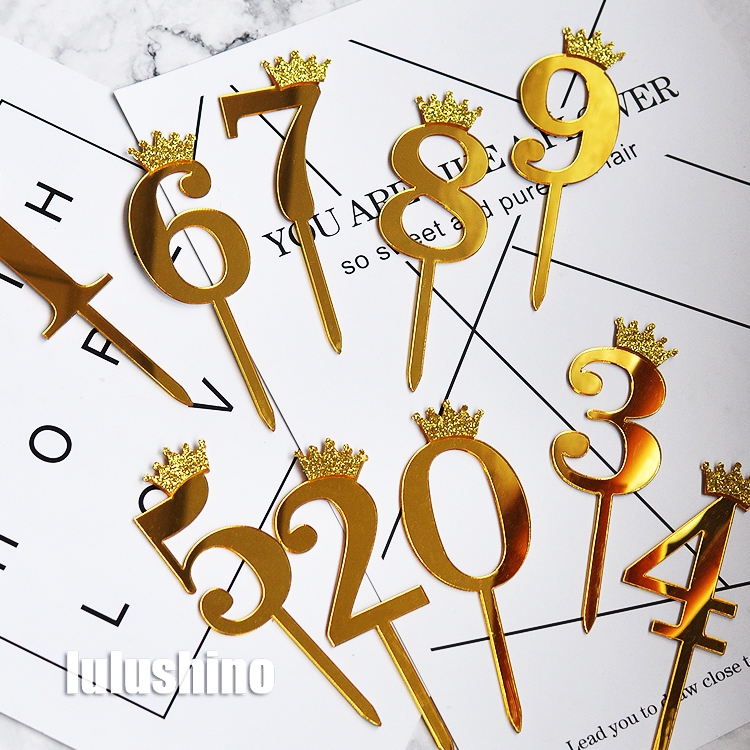 10 Pieces Number Cake Topper with Crown, Number 0-9 Assorted Design ...