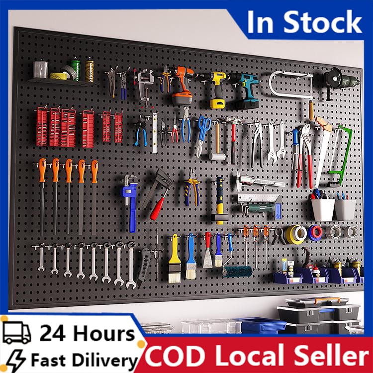 【COD】Metal Pegboard Wall Hanging Shelf Organizer Kit Hole Board Home ...