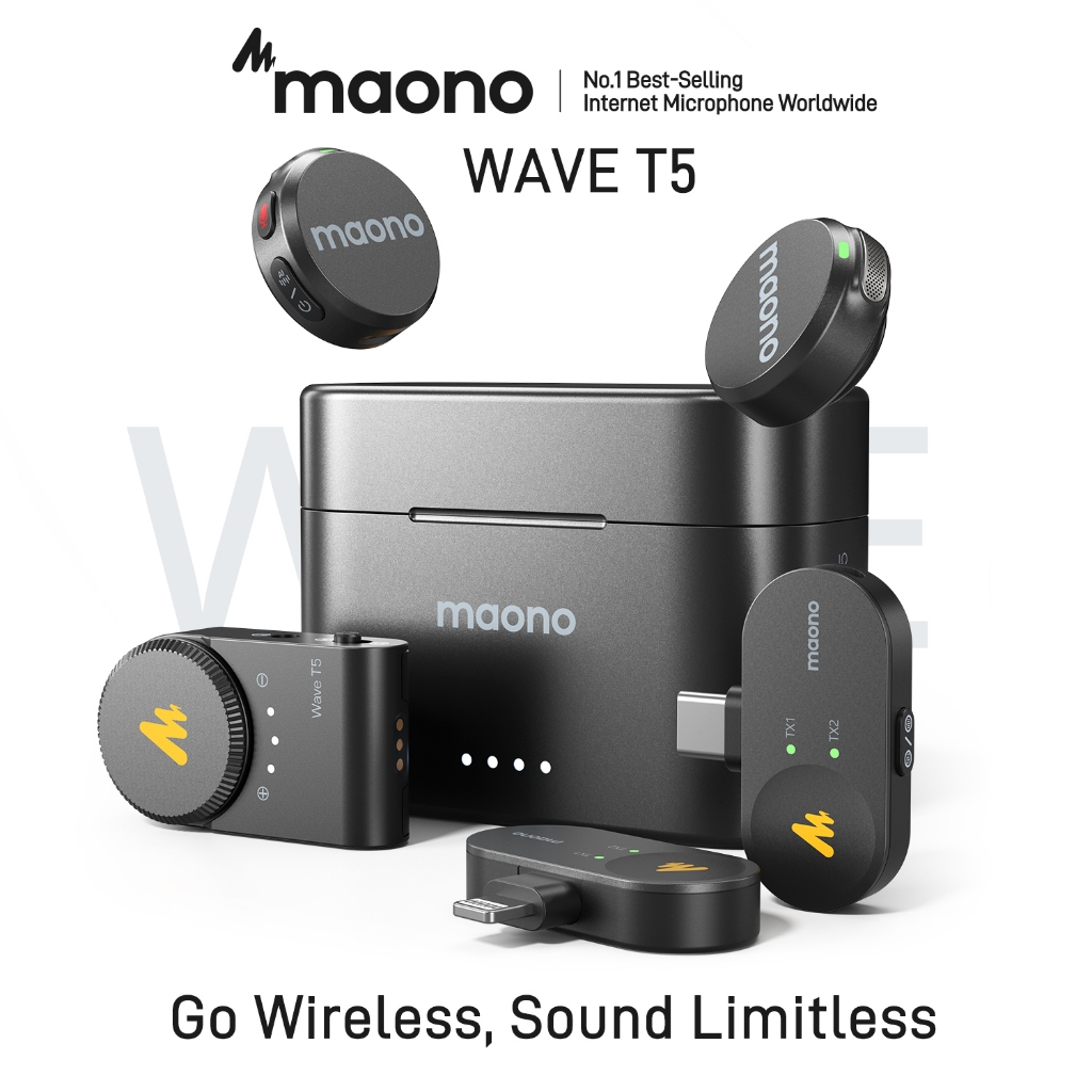 Maono T5 Wireless Lavalier Microphone Noise Cancelling Microphone with ...