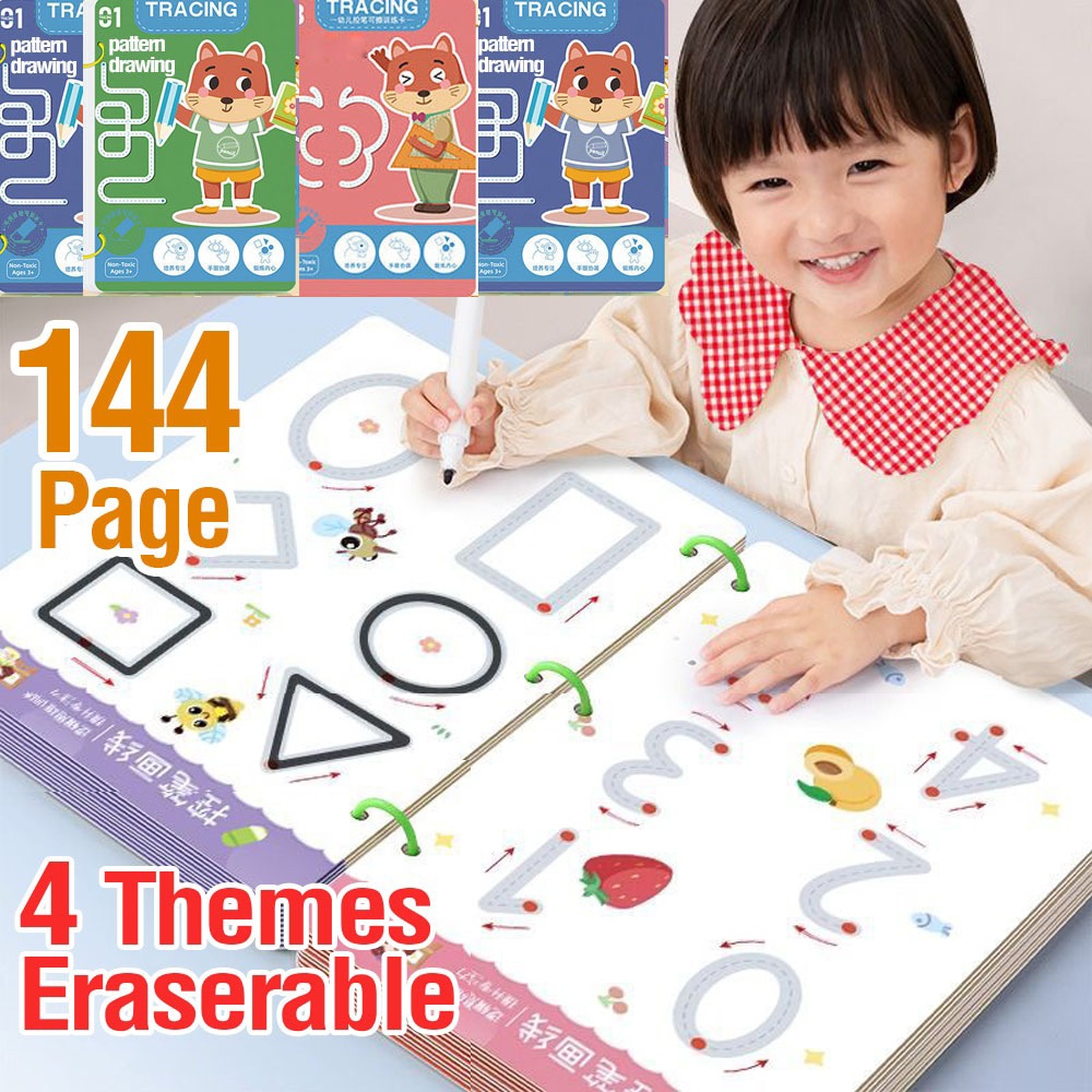 144Pages Tracing Book for Kids Erasable Coloring Book Writing Practice ...