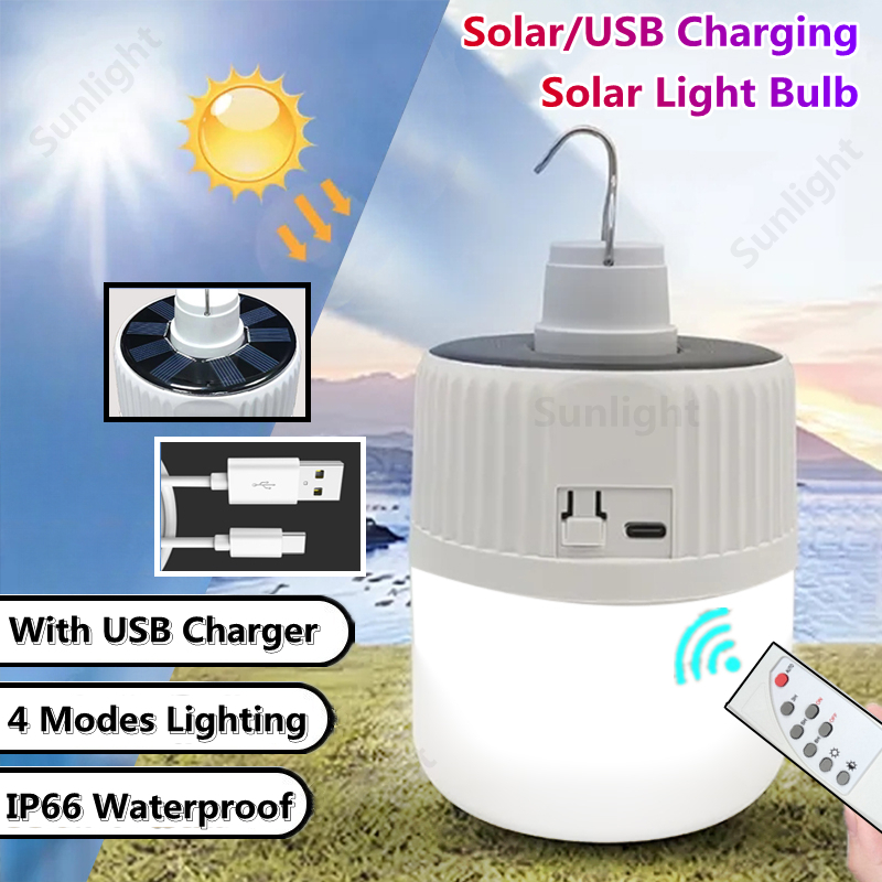 【COD】200W LED Solar Light Emergency Light Rechargeable Lights Bulb With ...