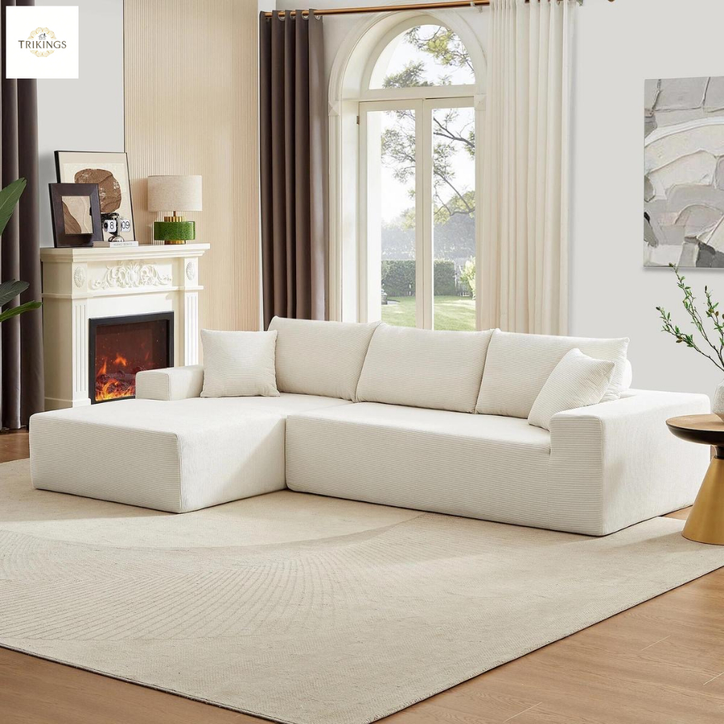 Trikings Modern Simple L-Shaped Green Sofa Large Apartment Living Room ...