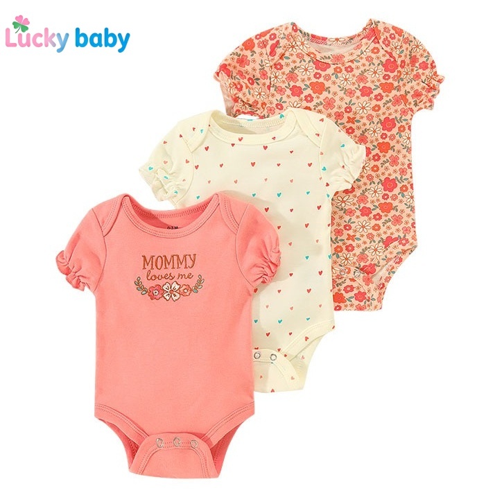 Lucky baby Newborn Baby Girl 3-Piece Set Various Printed Pure Cotton ...