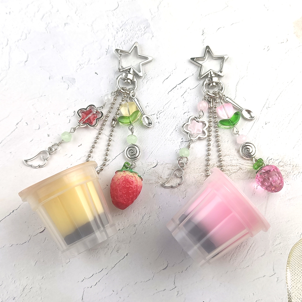Japanese Pudding Keychain, Pink Yellow Egg Flan Charm, Y2K Heisei Retro ...