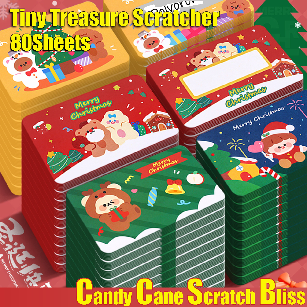 80Sheets Christmas Scratch Card diy Reward Handwritten Lucky Draw Cards ...