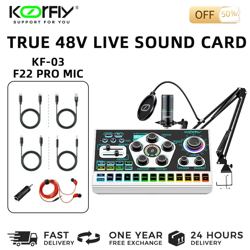 KOORFLY KF03 Sound Card 48V Microphone Mixer Condenser Mic Customizable ...