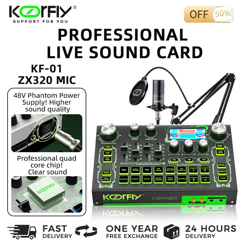 KOORFLY KF01 Live Sound Card ALL IN ONE Live External Sound Mixer Board ...
