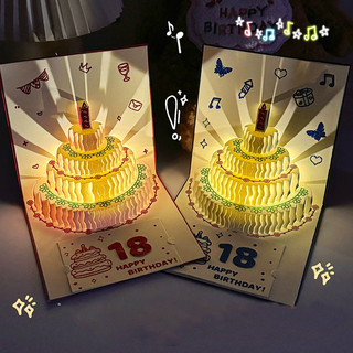 3D Happy Birthday Greeting Cards DIY Numbers Stickers Light Music Cake ...