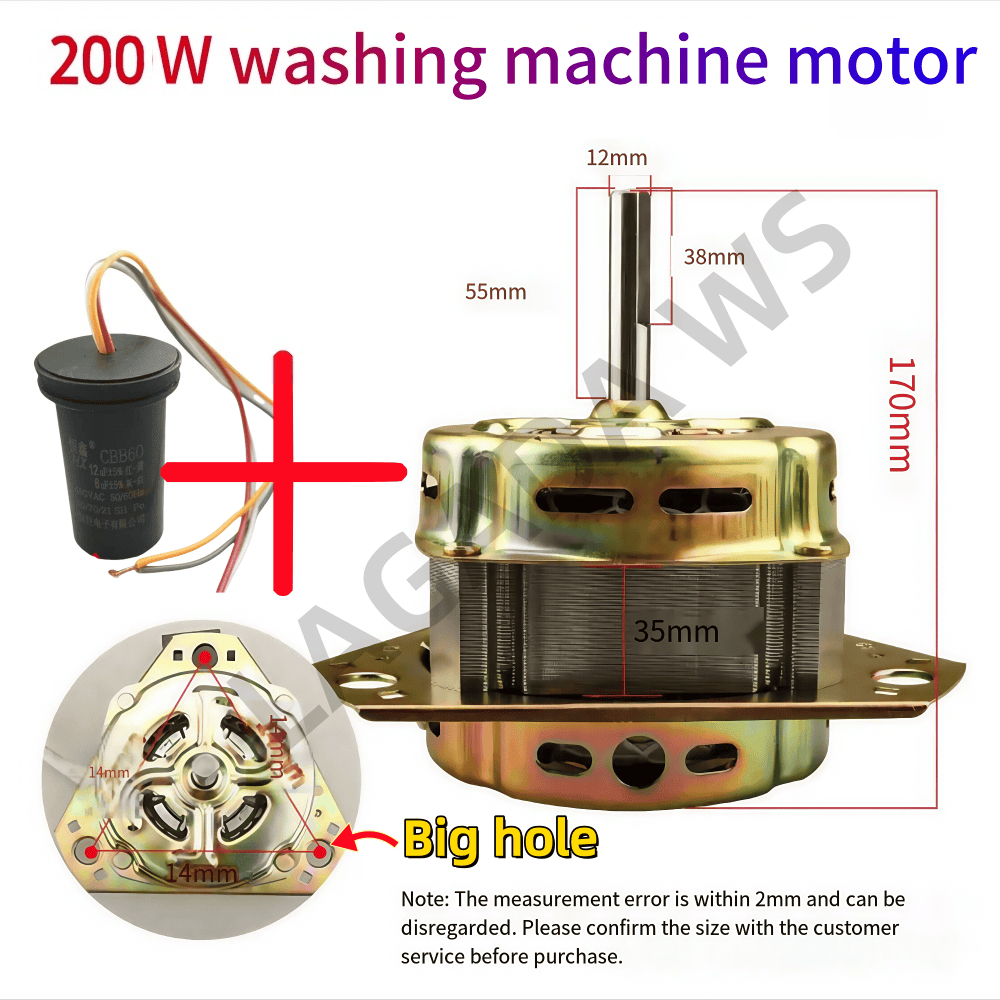 Washing Machine Motor 12mm(200W) & Dry motor spin 10mm(100W) Universal ...