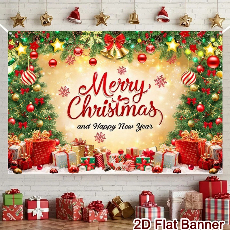 【Super Deal】Merry Christmas Banner Gold Christmas Backdrop Background ...