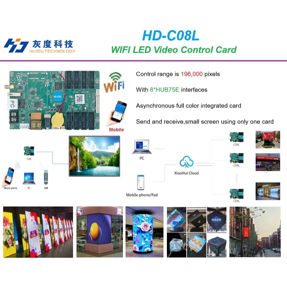 Huidu HD-C08L Full color RGB WIFI/4G Led Wall Screen Panel Control card ...