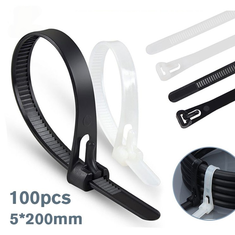 Reusable Cable Zip Ties 20cm UV Black Releasable Nylon Tie Wraps ...