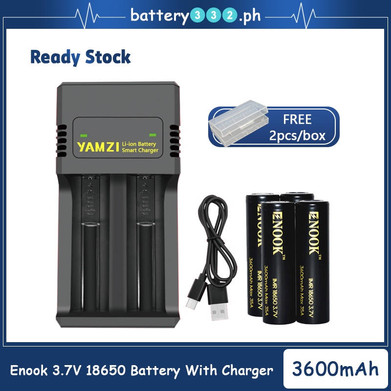 Enook 3.7V 18650（3600mah） Li-ion Rechargeable Battery With YAMZI LI-02 ...