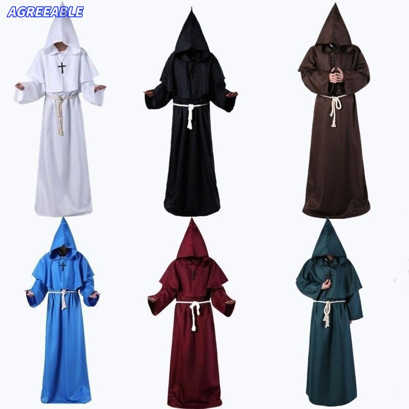 Medieval Monks Hooded Priest Robe Wizard Halloween Cosplay Costume ...
